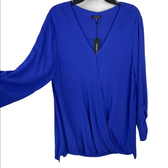 vision 155 | Tops | Nwt Vision 55 Royal Blue Surplice V Neck Blouse ...